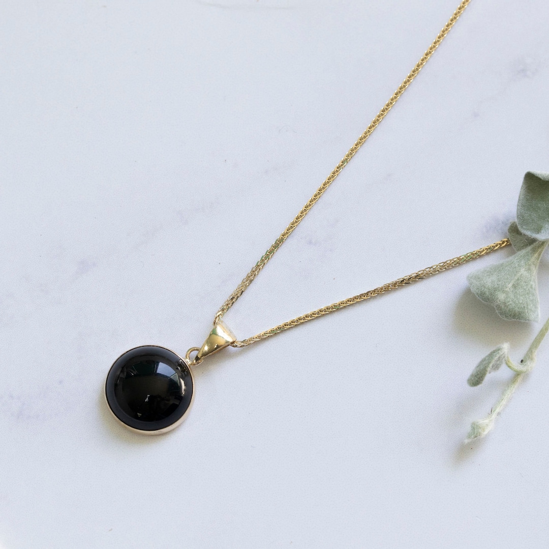 Black Onyx Necklace, Onyx Pendant Necklace, 14K Gold Pendant Necklace ...