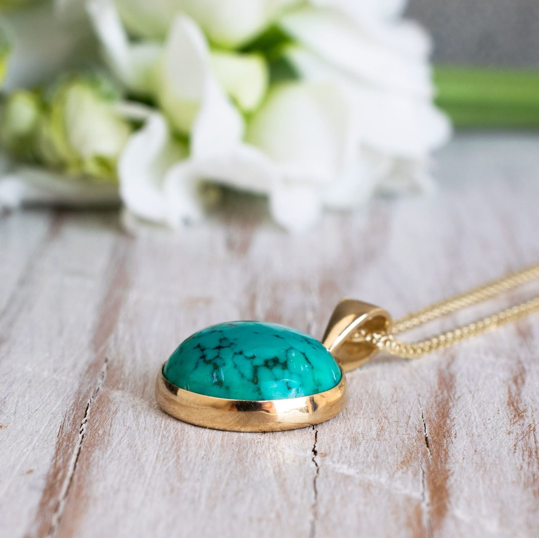 Turquoise Pendant, Solid Gold Necklace Pendant, 14K Gold Necklace, Boho ...