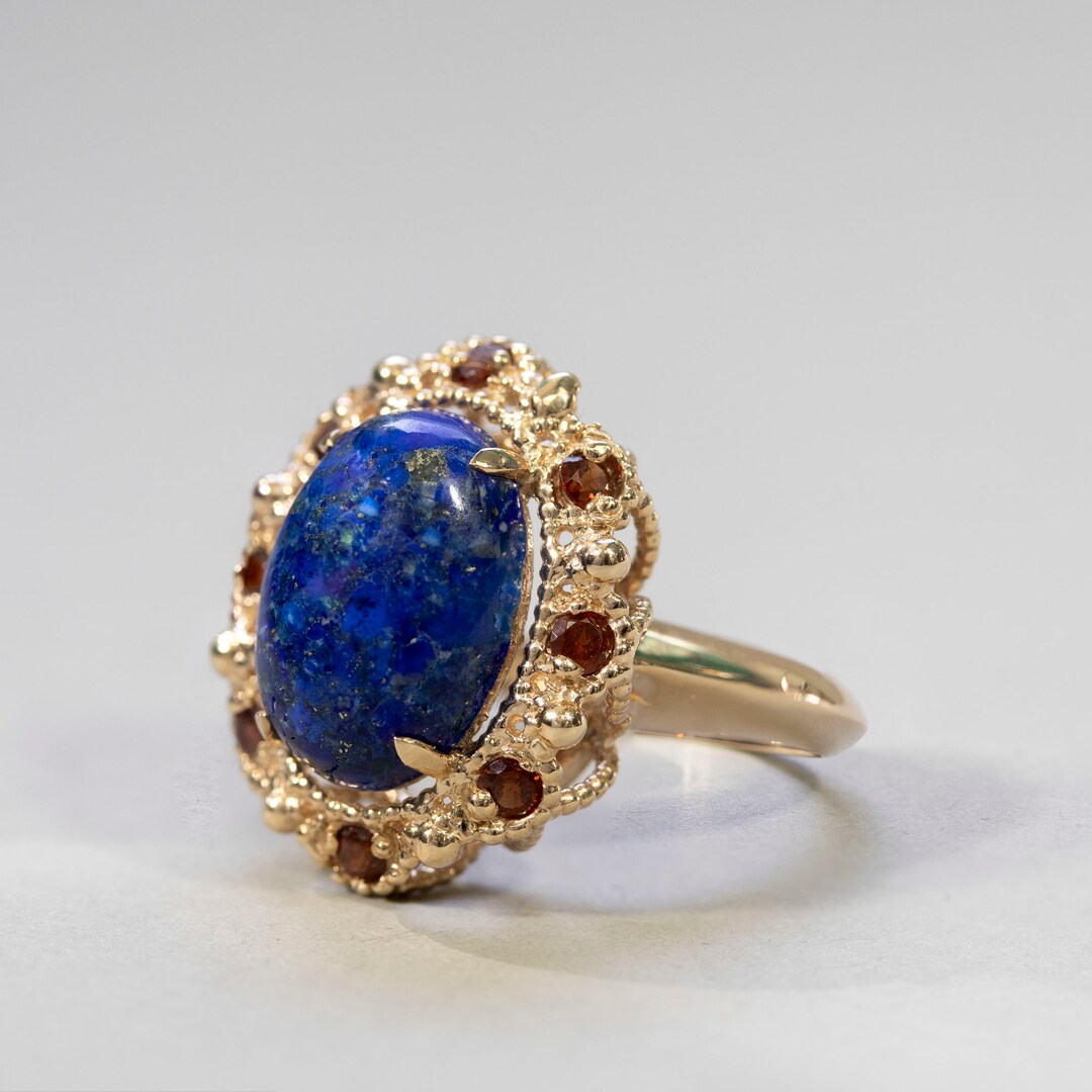 Lapis Lazuli Ring, Gold Gemstone Ring, Big Engagement Ring, Solid Gold Ring, Gold Rings Women ...
