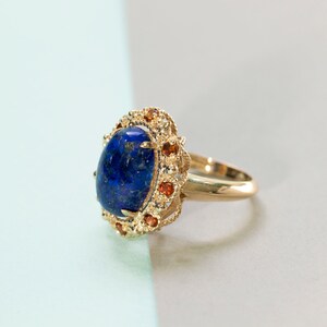 Lapis Lazuli Ring, Gold Gemstone Ring, Big Engagement Ring, Solid Gold Ring, Gold Rings Women ...
