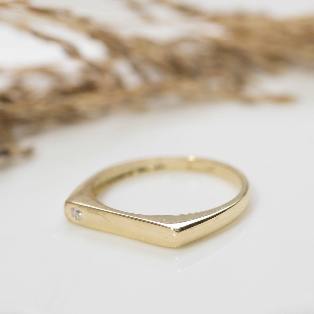 Gold Bar Ring, Signet Ring Women, 14k Gold Ring, Pinky Ring, Stacked ...