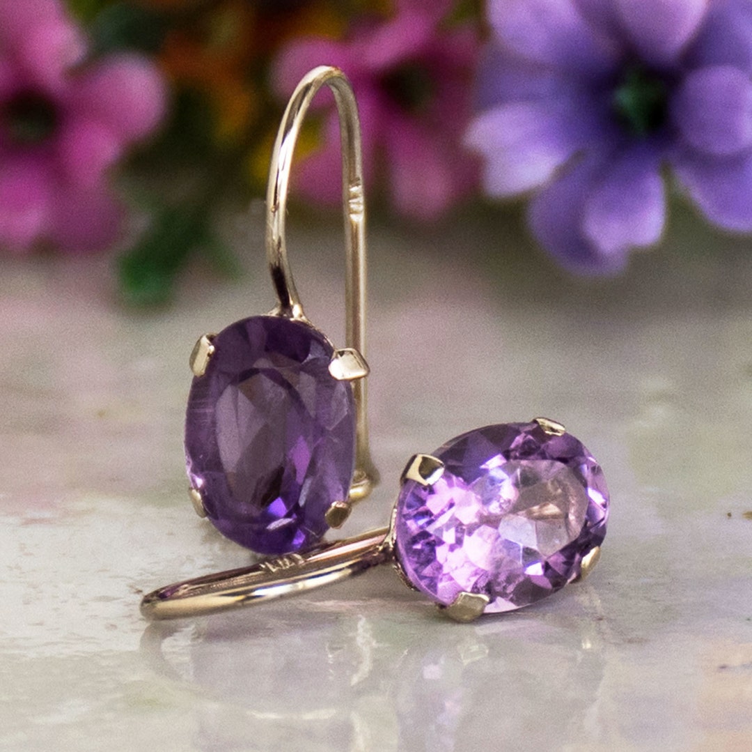 14K White Gold Amethyst Oval Drop Earrings Amethyst Jewelry - Etsy