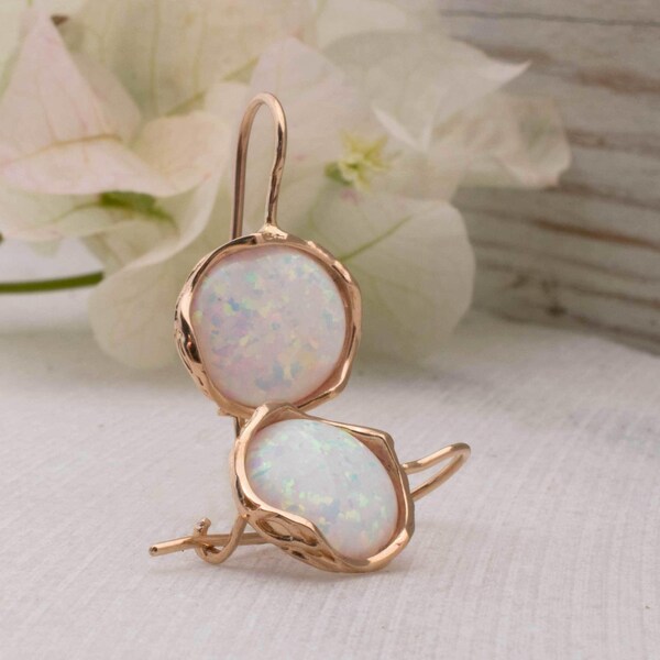 Rose Gold Opal Earrings - Etsy