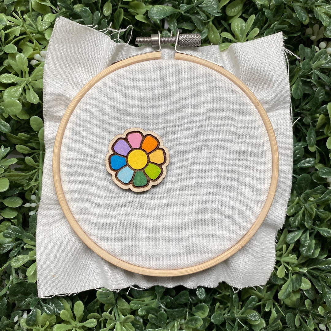 Rainbow Flower Magnetic Needle Minder Laser Cut Wood Needleminder Hand ...