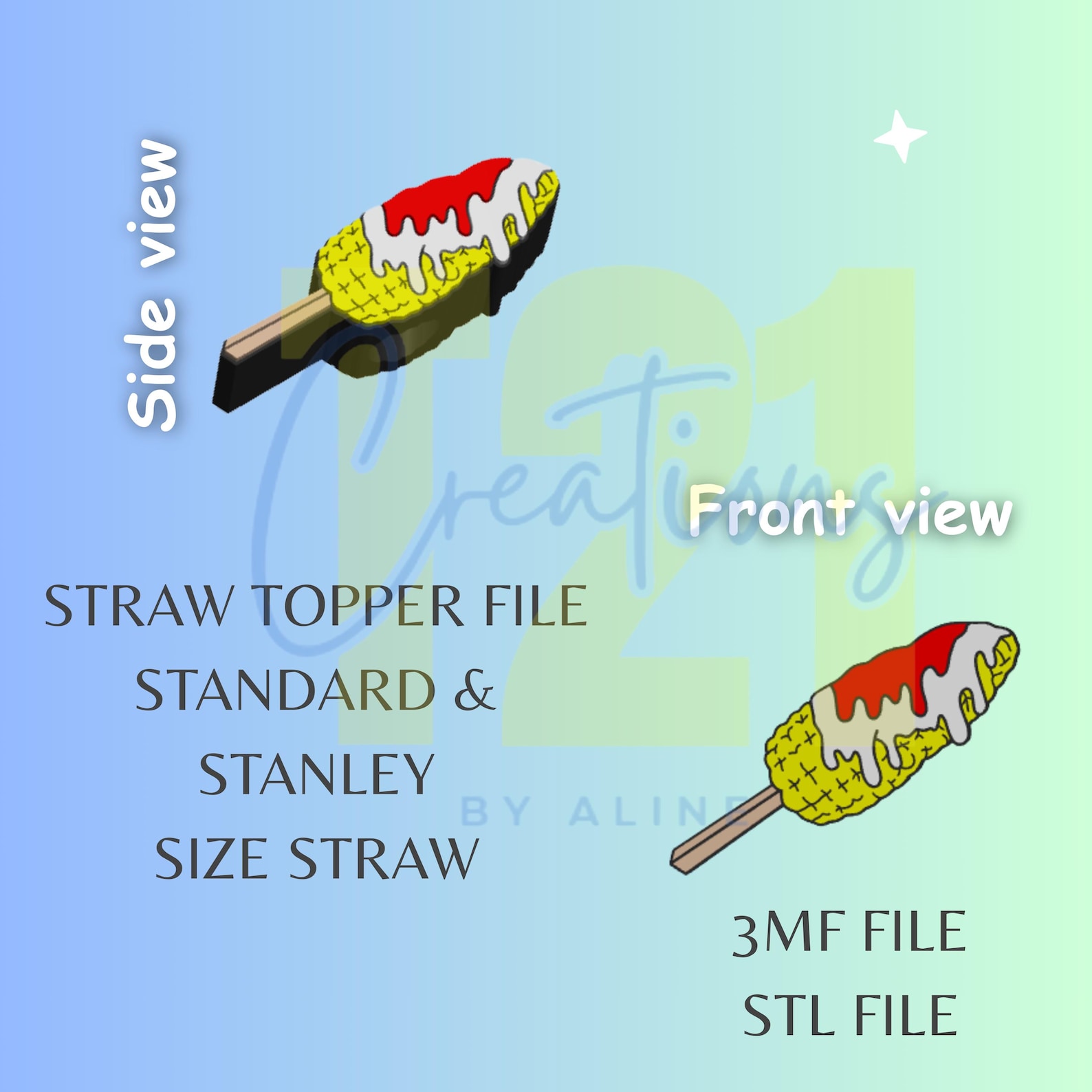 Elote Corn Straw Topper 3D STL 3MF File Download - Etsy