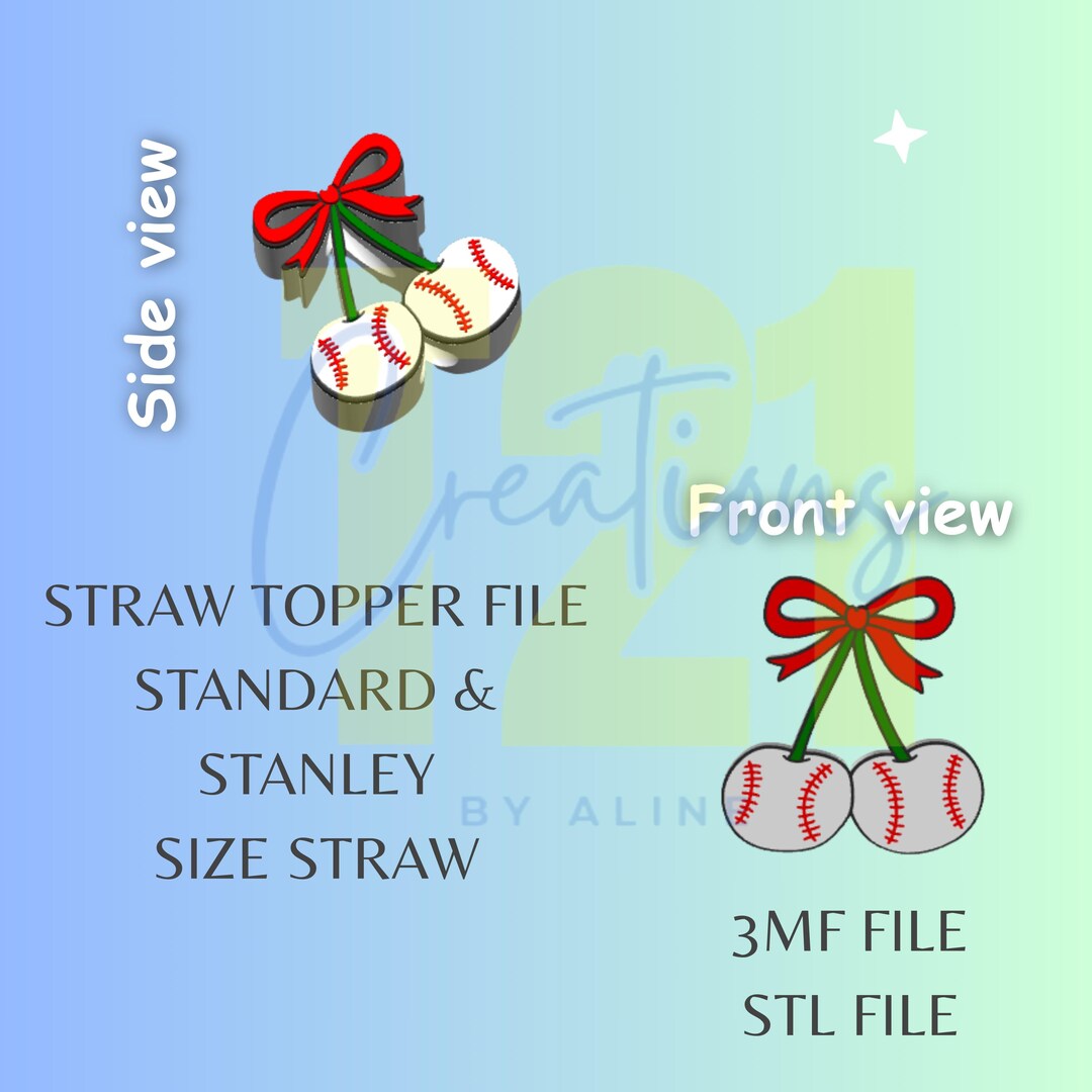 Baseball-softball Cherries Straw Topper 3D STL 3MF File Download - Etsy