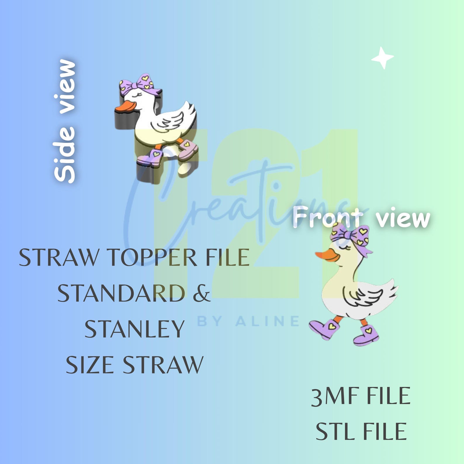 Coquette Duck Straw Topper 3D STL 3MF File Download - Etsy