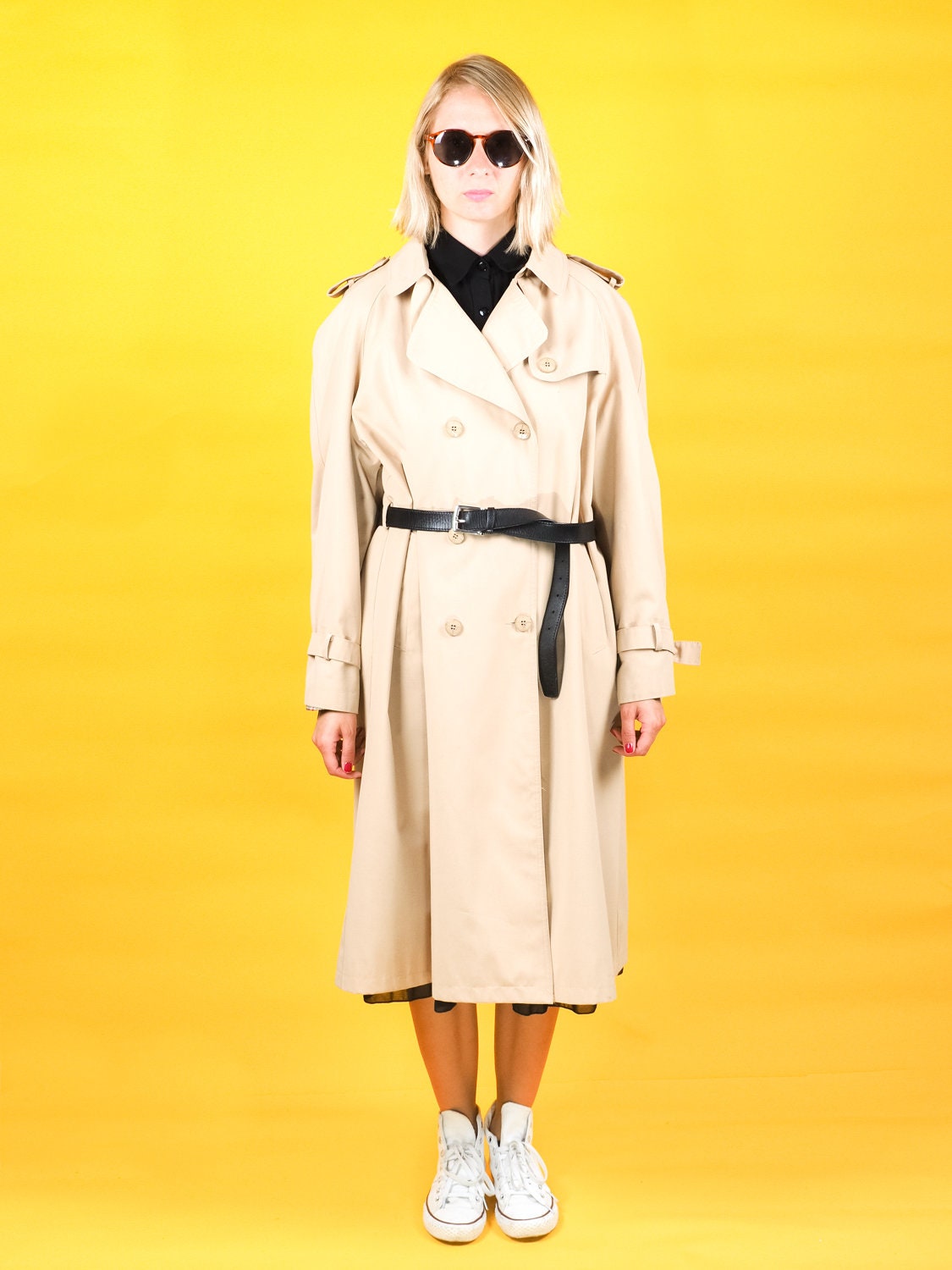 Vintage Classic Trench Coat/ Beige White Duster Coat/ English | Etsy