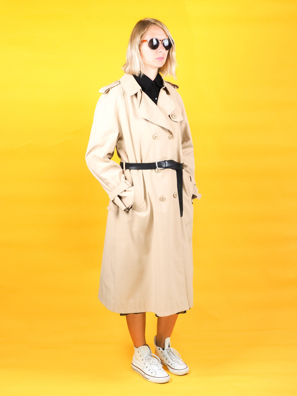 Vintage Classic Trench Coat/ Beige White Duster Coat/ English | Etsy