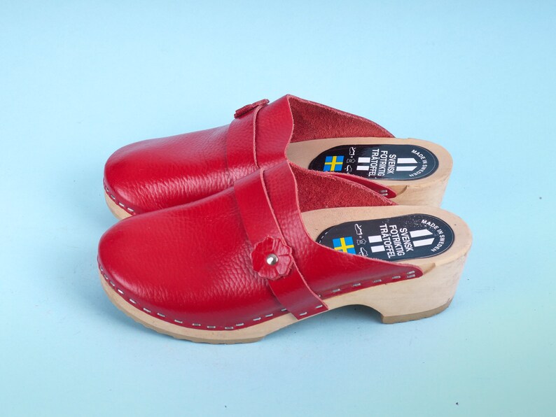 Vintage Red Swedish Wood Clogs/ Svensk Fotriktig Tratoffel Sandals ...