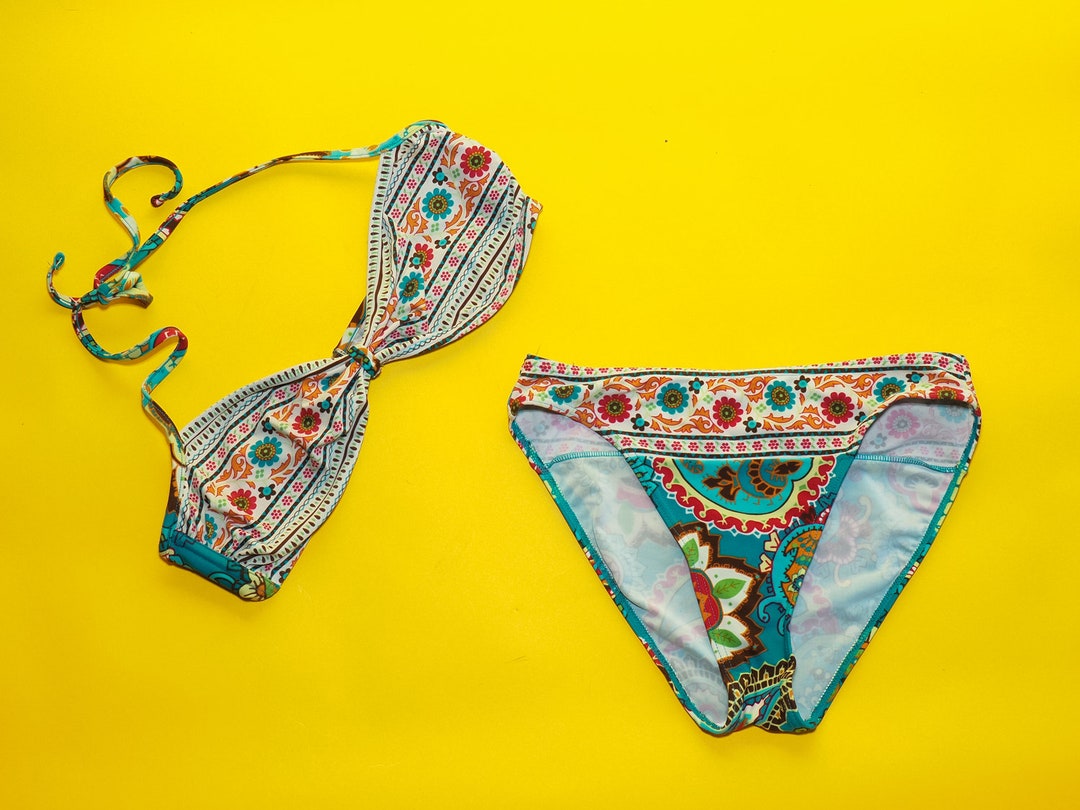 Vintage Two Piece Swimming Suit/ Bathing Suit/ Summer Top/ Flower ...