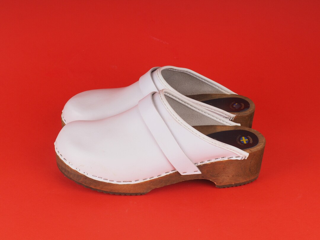 Vintage Swedish Wood Clogs/ White Sandals/ Wooden Platform Clogs/ Hoof ...
