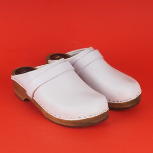 Vintage Swedish Wood Clogs/ White Sandals/ Wooden Platform Clogs/ Hoof ...