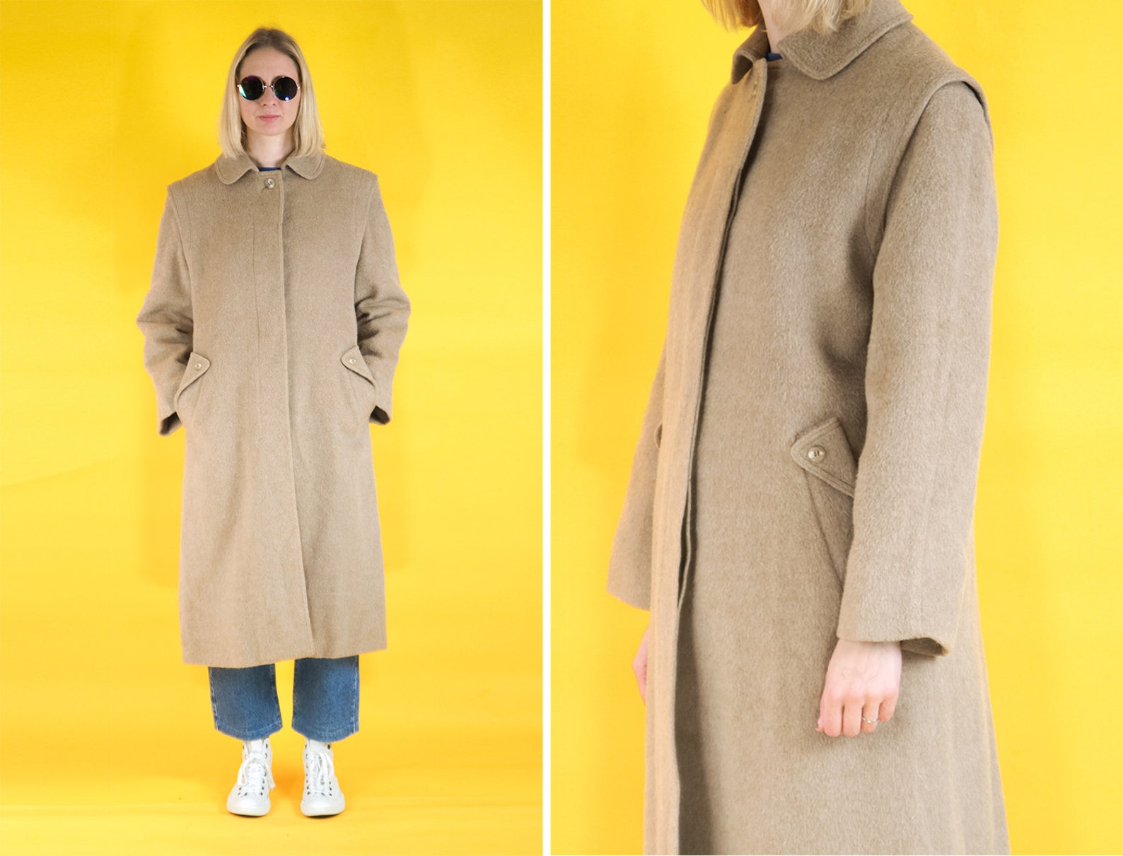 Vintage Women Beige Wool Coat/ Classic English Overcoat/ Long Women ...