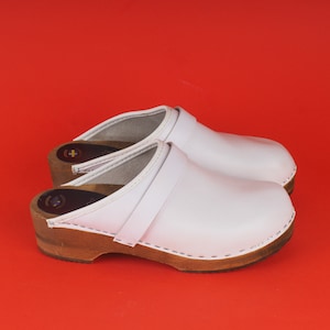 Vintage Swedish Wood Clogs/ White Sandals/ Wooden Platform Clogs/ Hoof ...