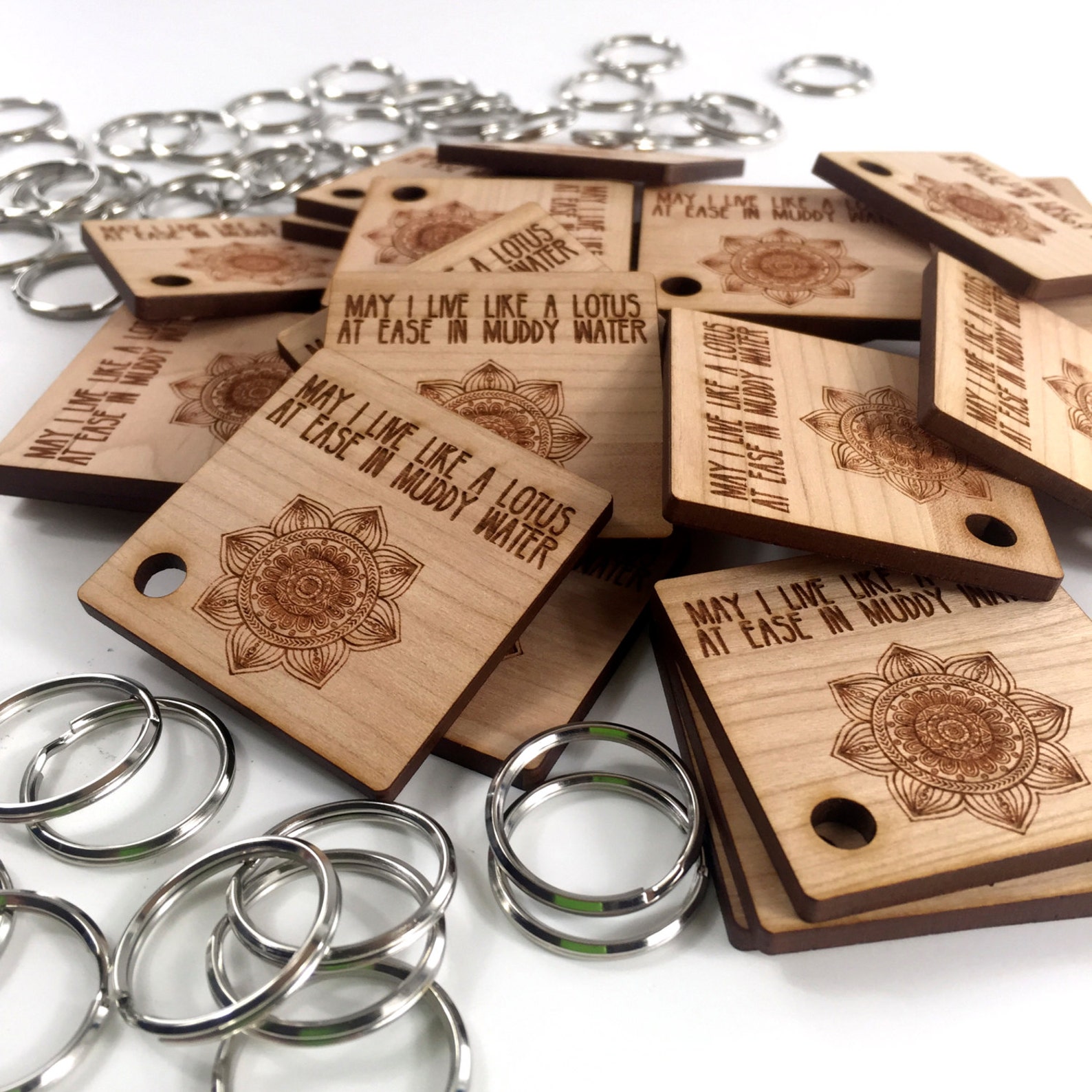 Custom Wood Keychains Wooden Square Key Ring Handmade Label Small ...