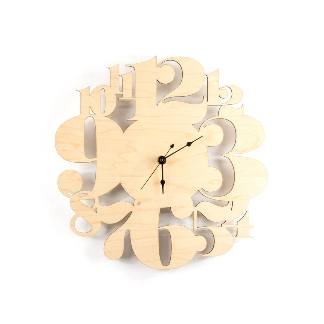 Large Wall Clock Wood Modern Graphic Numbers Clock Modern Home Decor ...