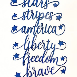 Patriotic Words - Table Word Cards - Dining Room Decor - Red White Blue ...