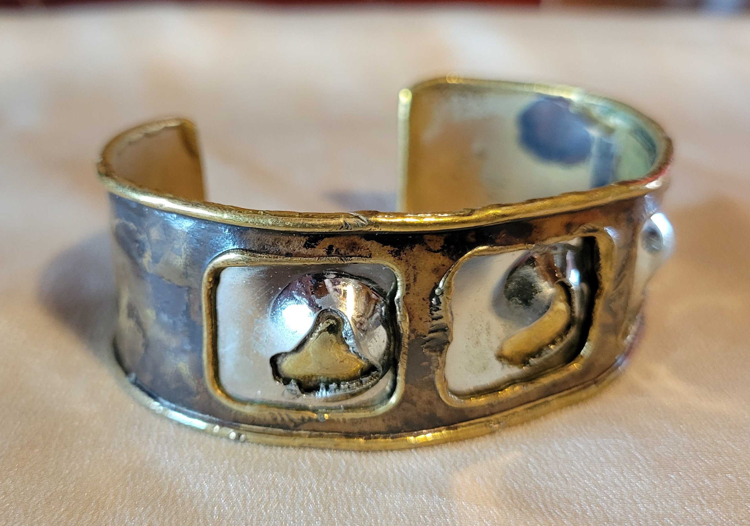 Handmade Mixed Metal Cuff Bracelet: Hammered Brass, Copper & Silver - Etsy