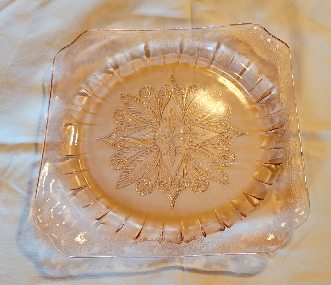 Pink Depression Era Jeannette Glass 9" Square Plate - "adam" Pattern ...