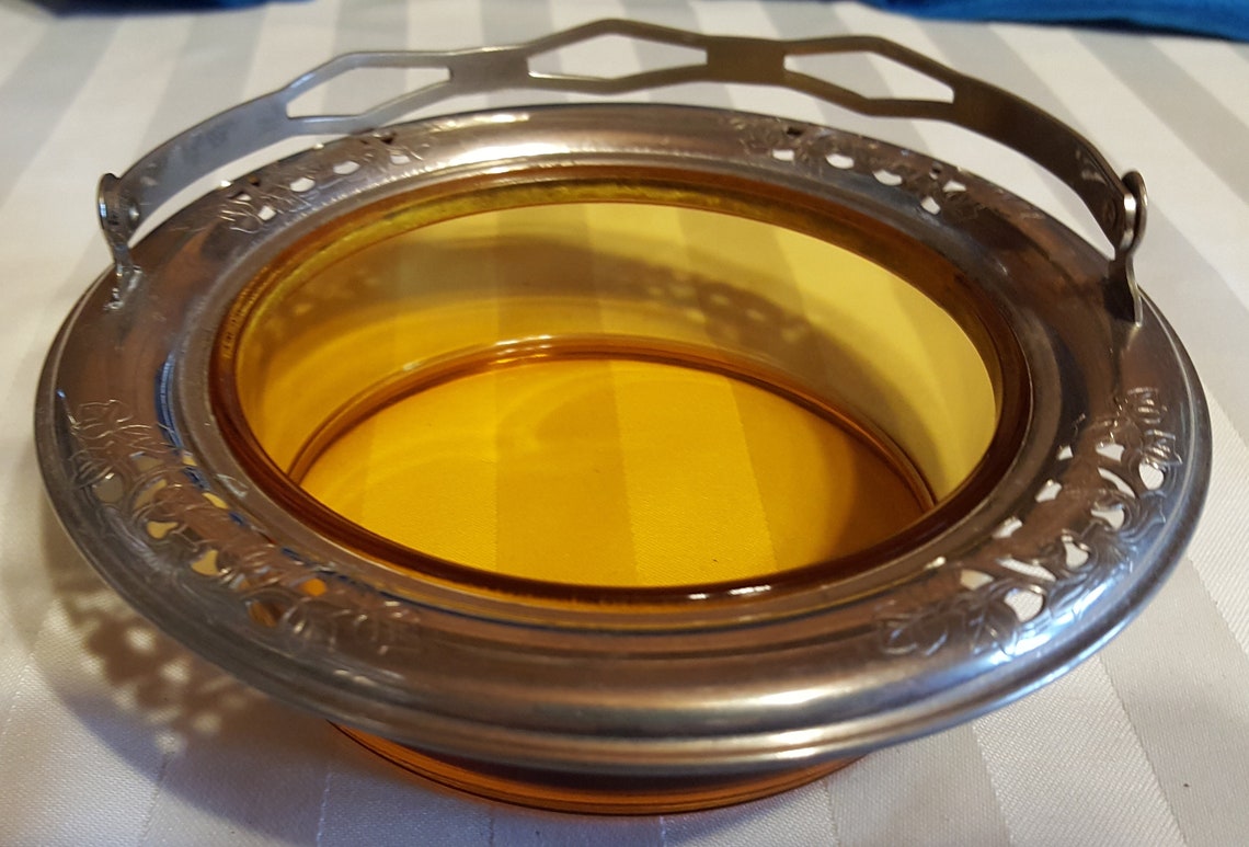 Vintage 1930s Farberware Amber Glass Dish With Folding Handle - Etsy