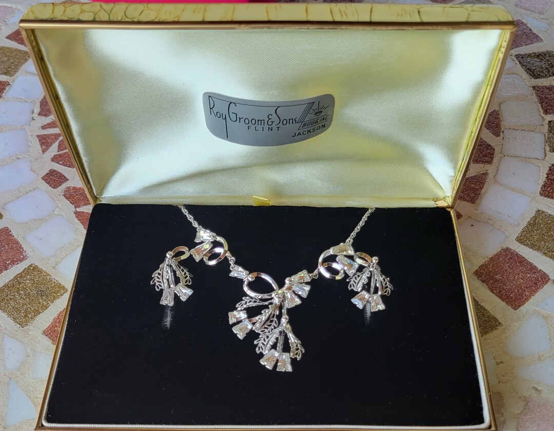 Vintage 1950s 'STAR ART' STERLING and Crystal Necklace and Screw-back ...