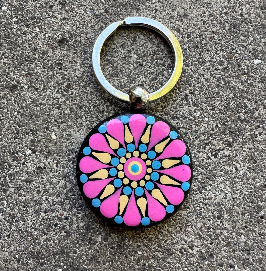 Hand Painted Dot Mandala Keychain: Colorful Acrylic Art - Etsy