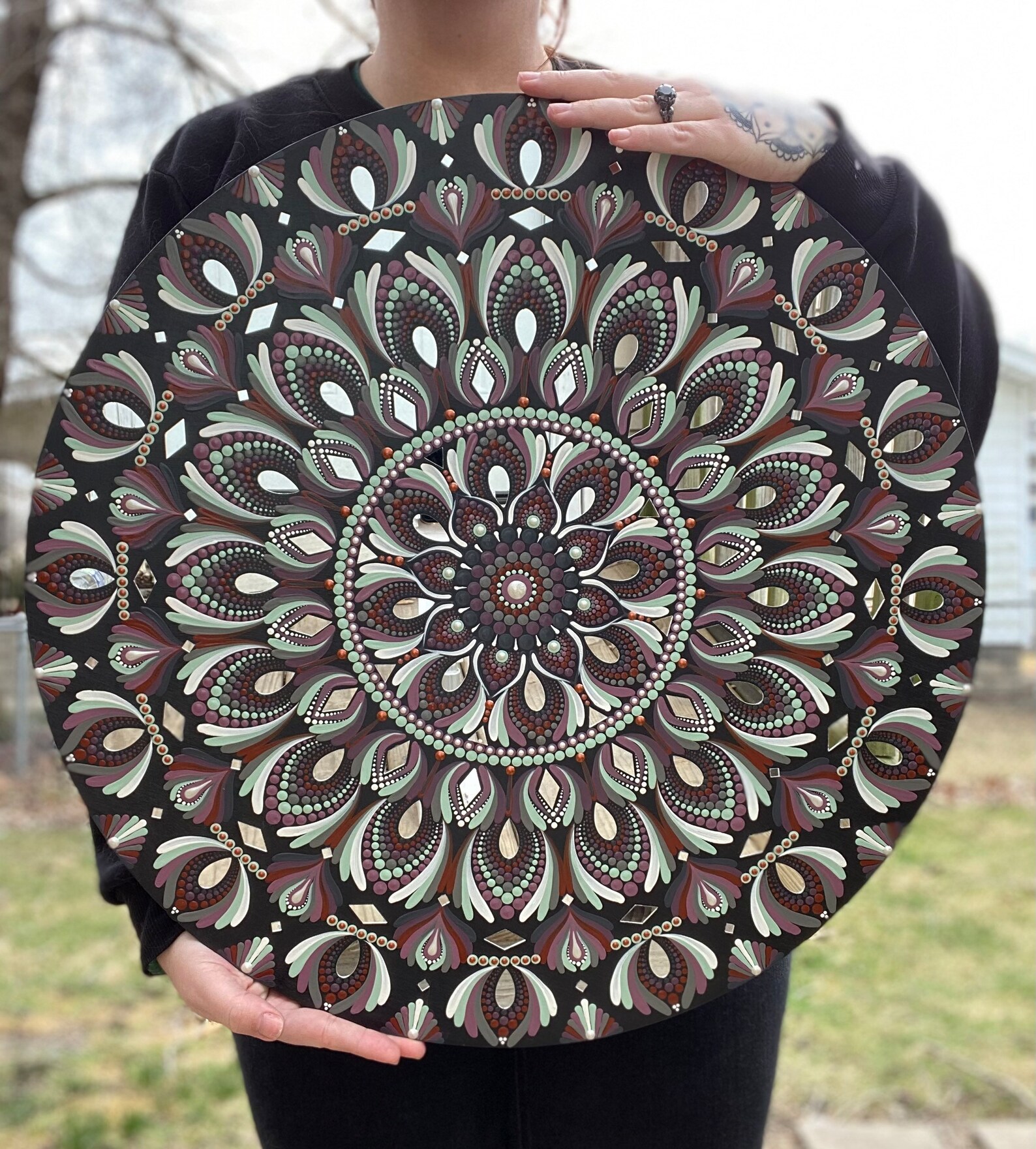 Large 22 Inch Dot Mandala Painting With Mirrors Wall Hanging - Etsy