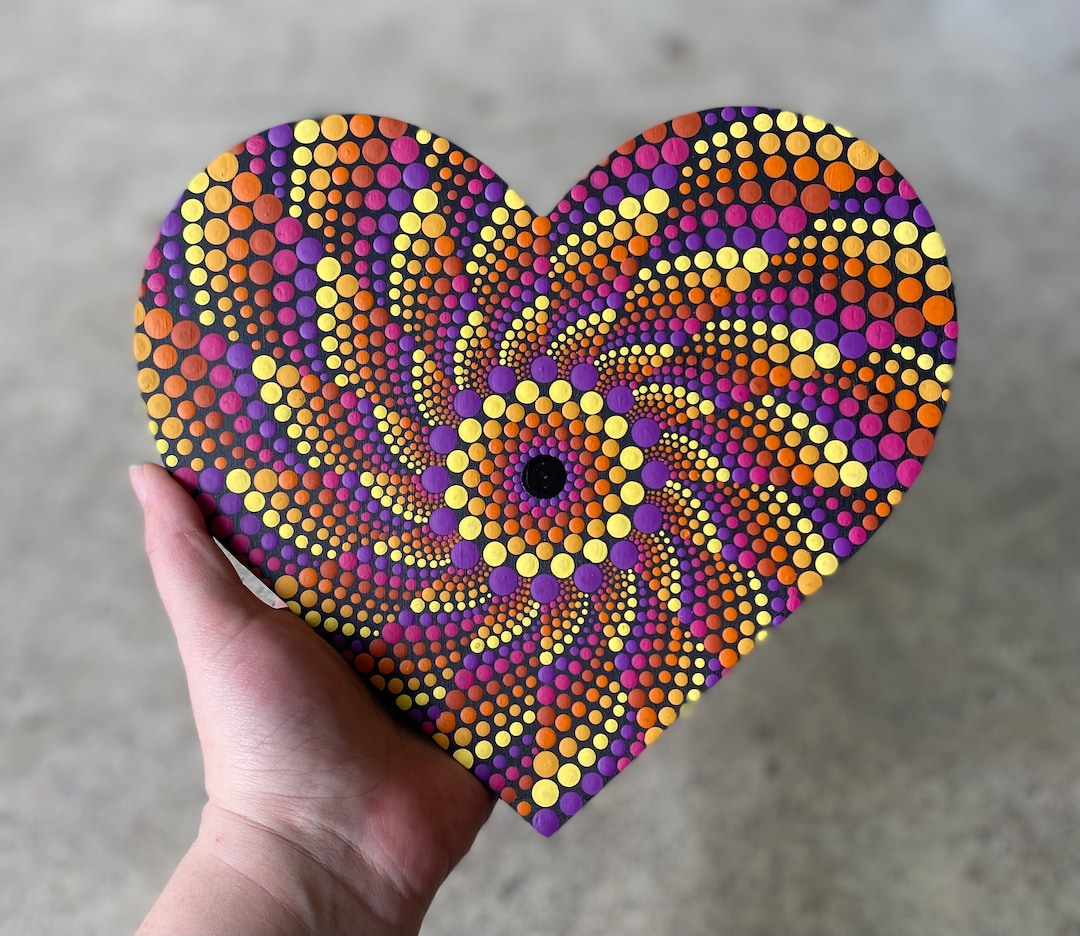 Sunset Spiral Dot Art Heart Painting Wall Hanging - Etsy