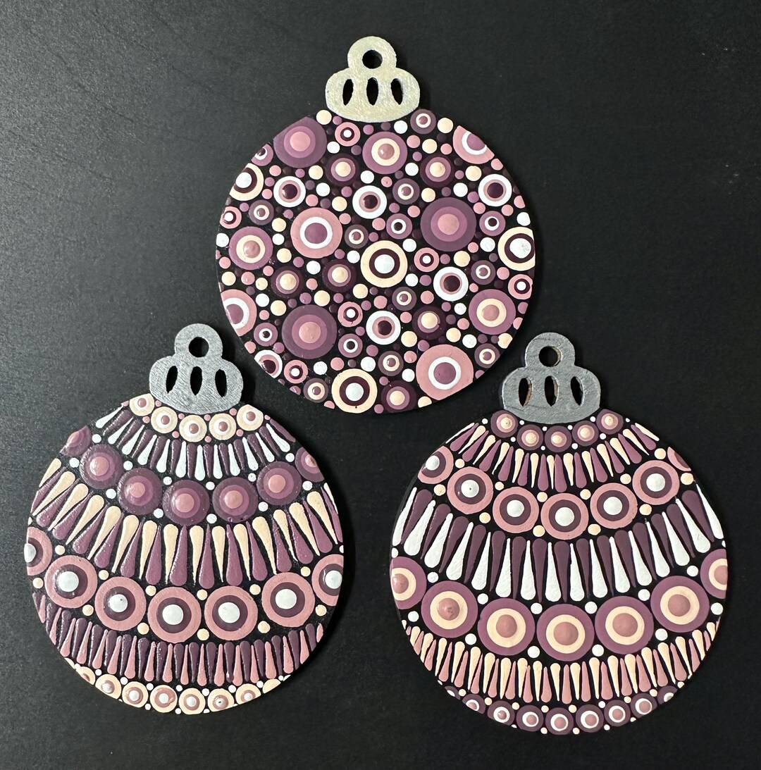 Dot Art Christmas Ornament Set: Hand Painted Mandala Wood Ornaments - Etsy