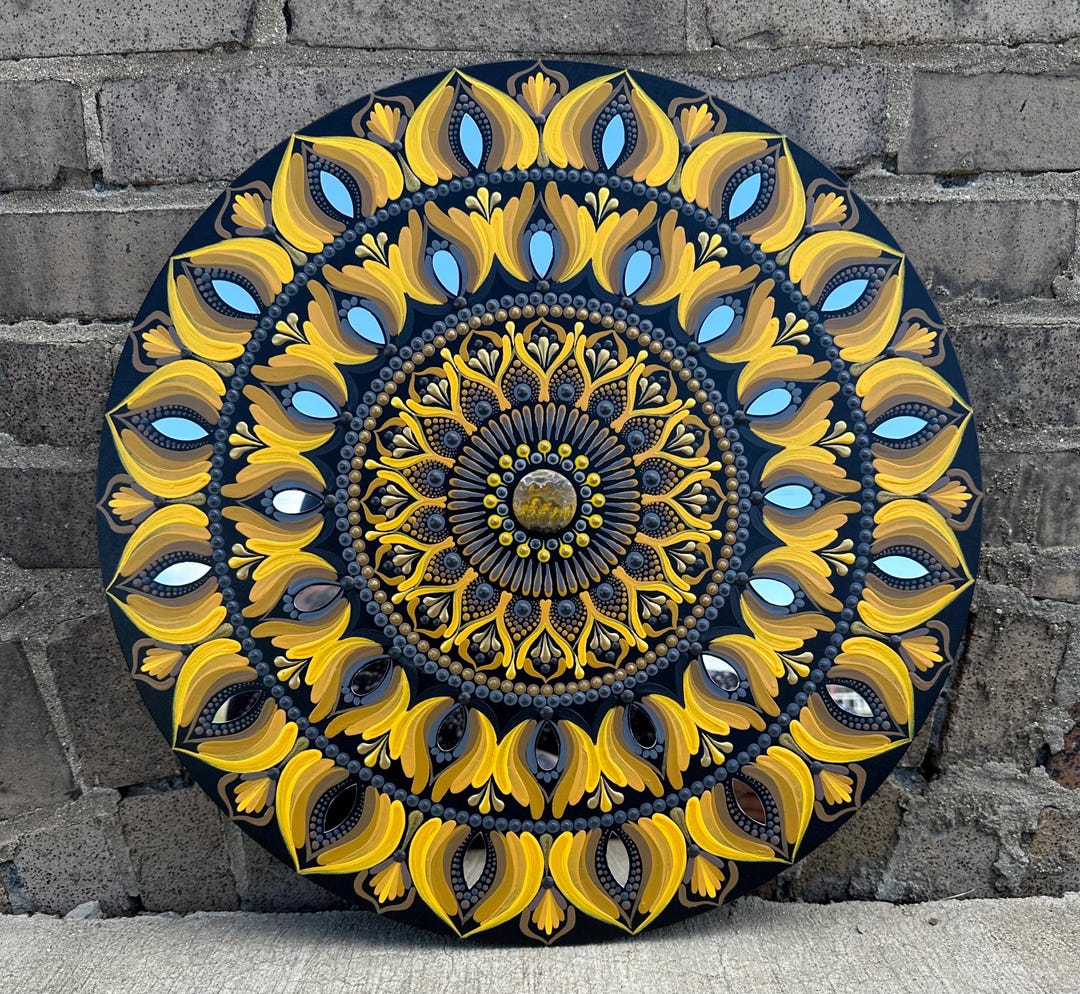 18inch Original Yellow Mandala Painting With Bumblebee Jasper Center - Etsy