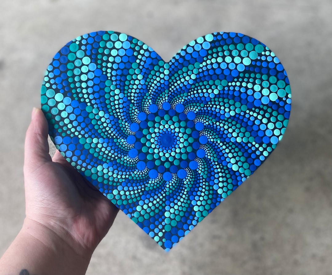 Blue Spiral Dot Art Heart Painting Wall Hanging - Etsy