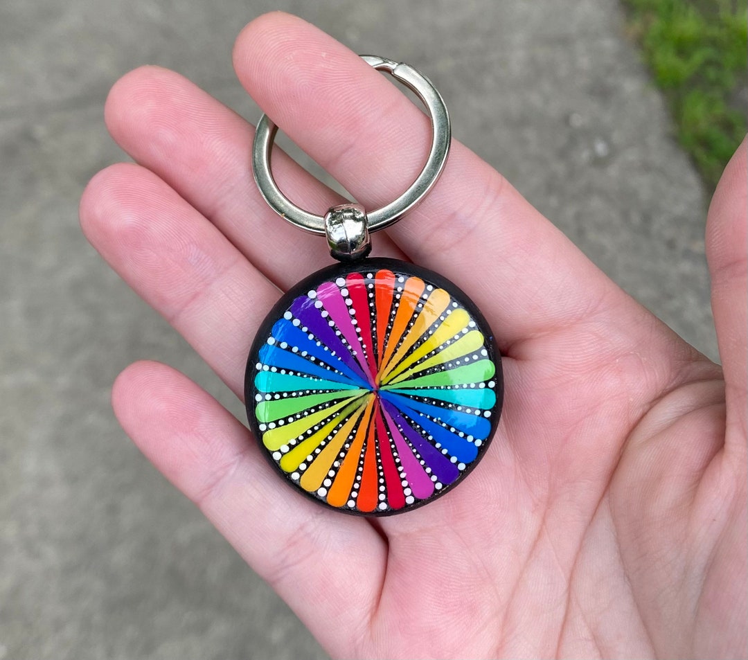 Rainbow Dot Art Keychain Double Sided - Etsy