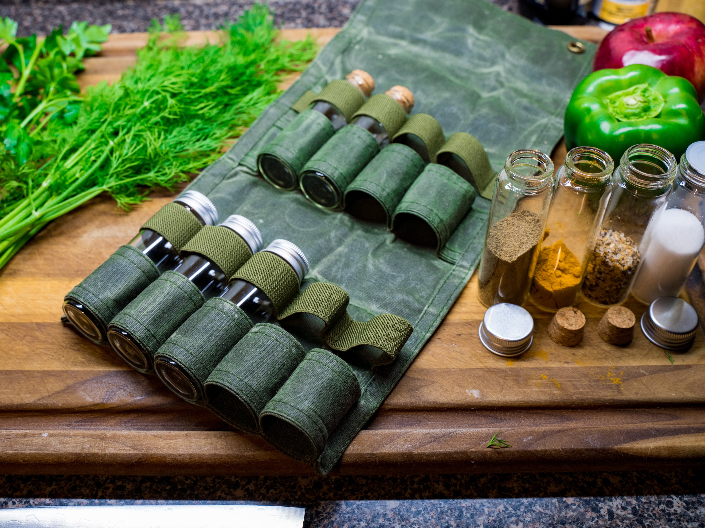 Green Canvas Spice Bag, Personalized Spice Case, Spice Holder Set With ...