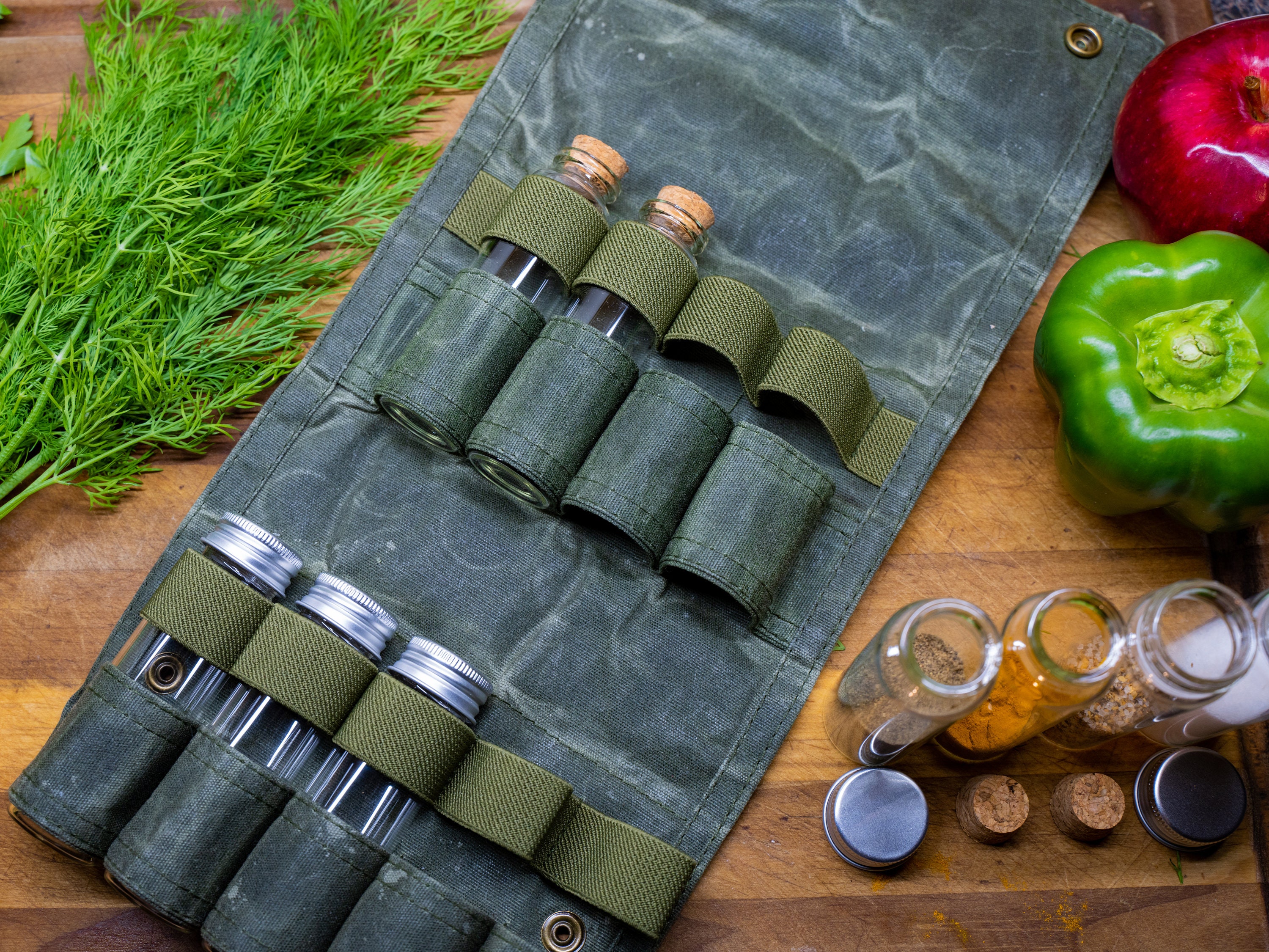 Green Canvas Spice Bag, Personalized Spice Case, Spice Holder Set With ...