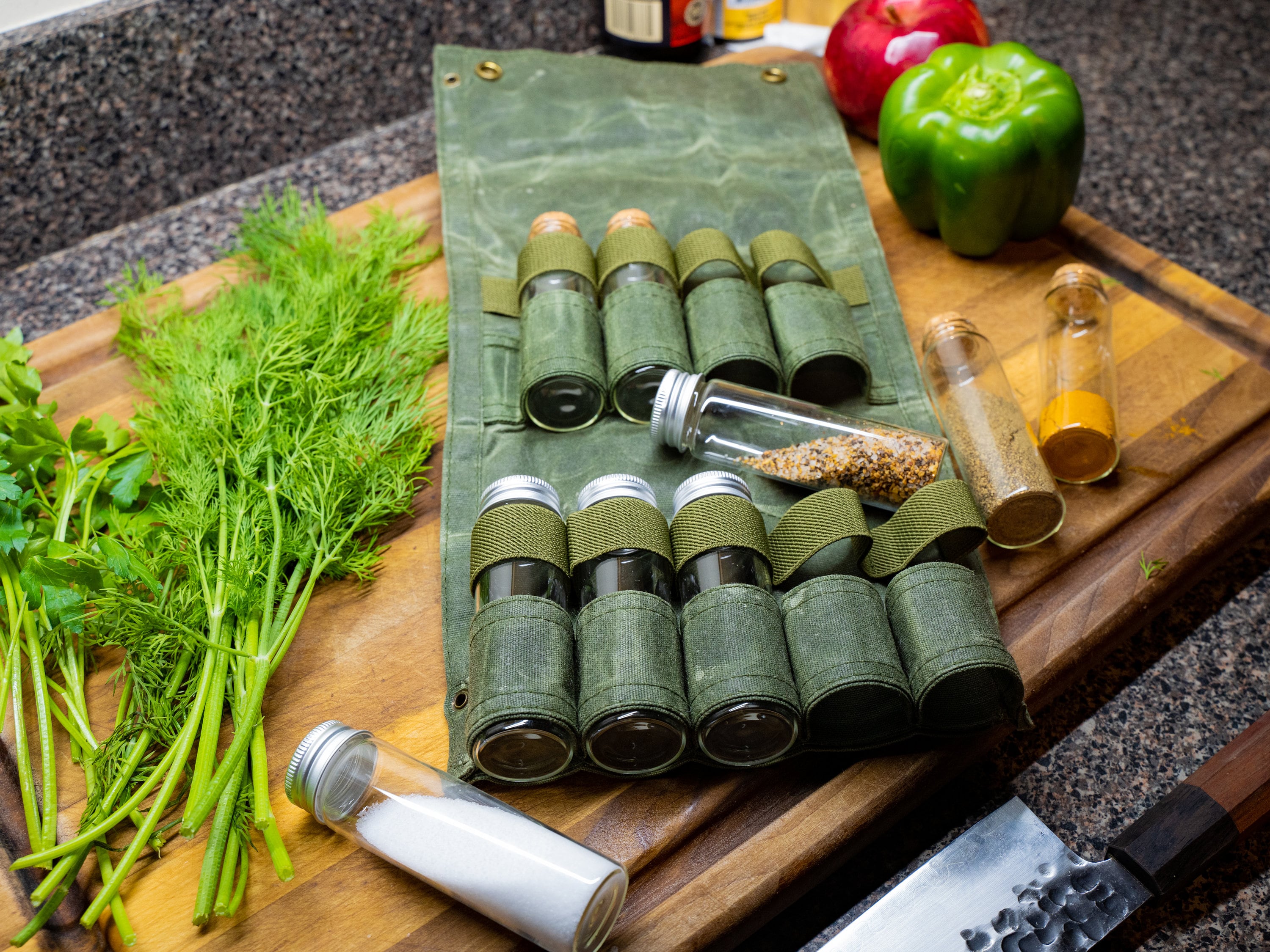 Green Canvas Spice Bag, Personalized Spice Case, Spice Holder Set With ...