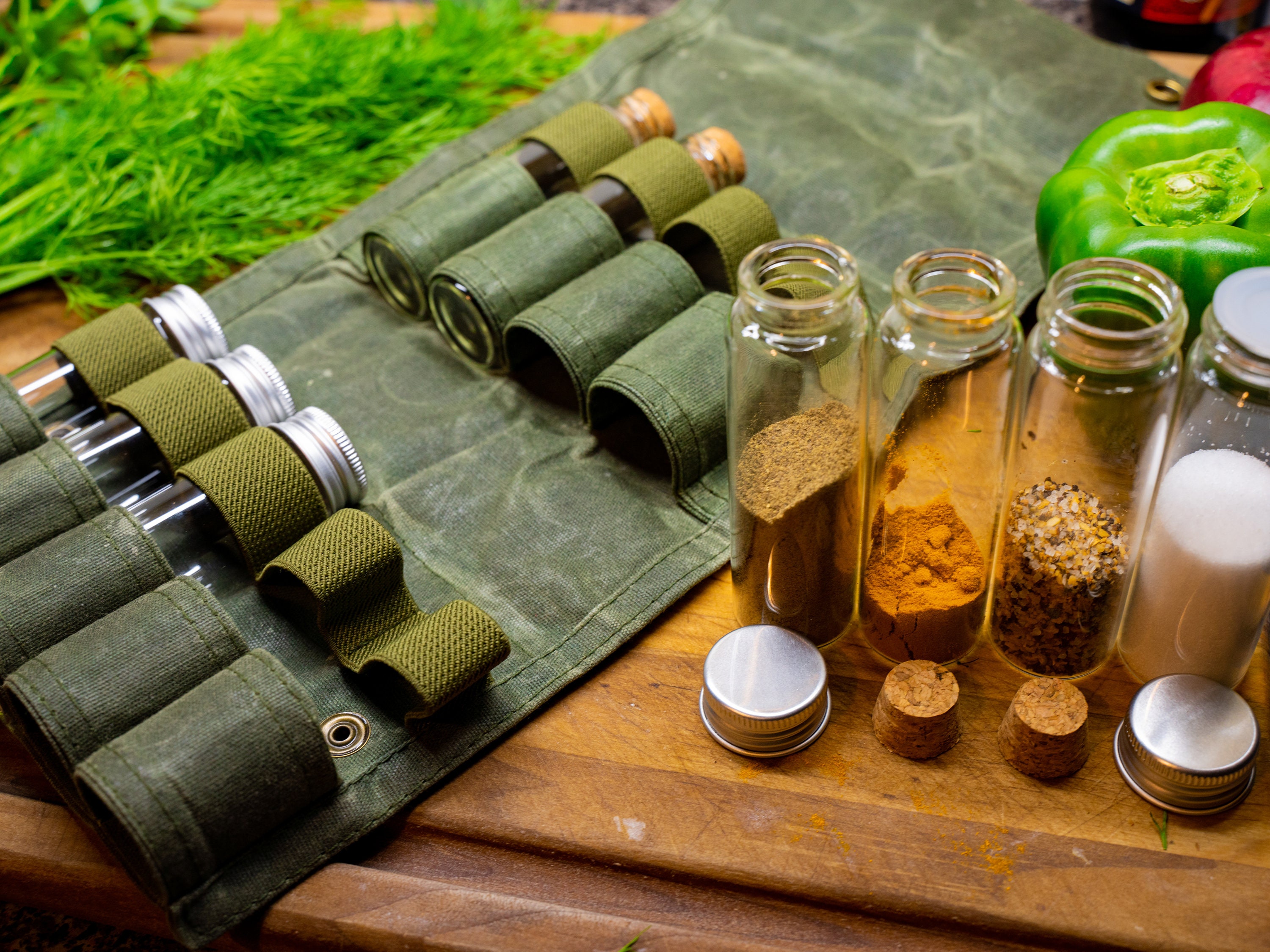 Green Canvas Spice Bag, Personalized Spice Case, Spice Holder Set With ...