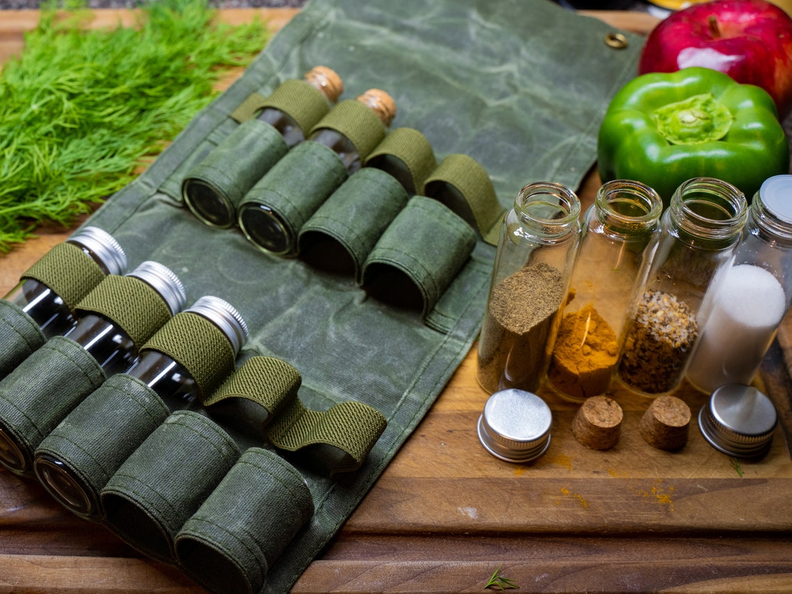 Green Canvas Spice Bag, Personalized Spice Case, Spice Holder Set With ...