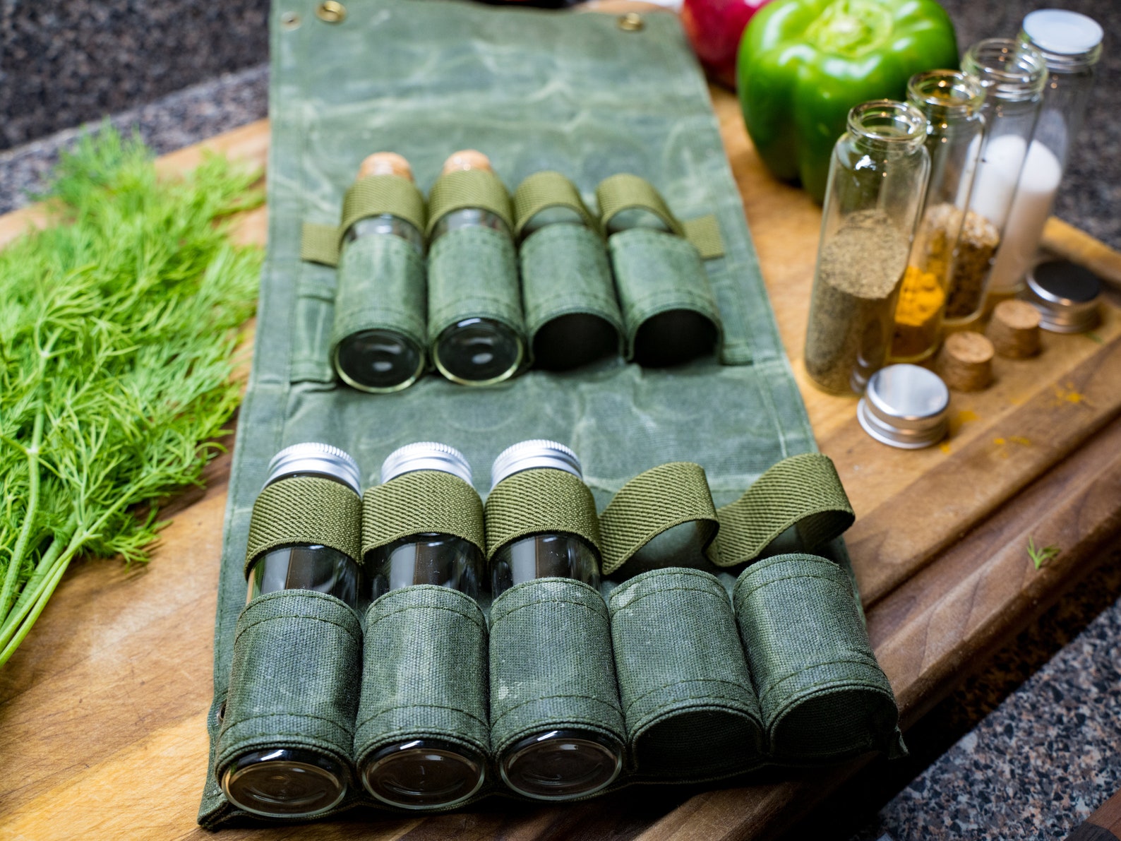 Green Canvas Spice Bag, Personalized Spice Case, Spice Holder Set With ...