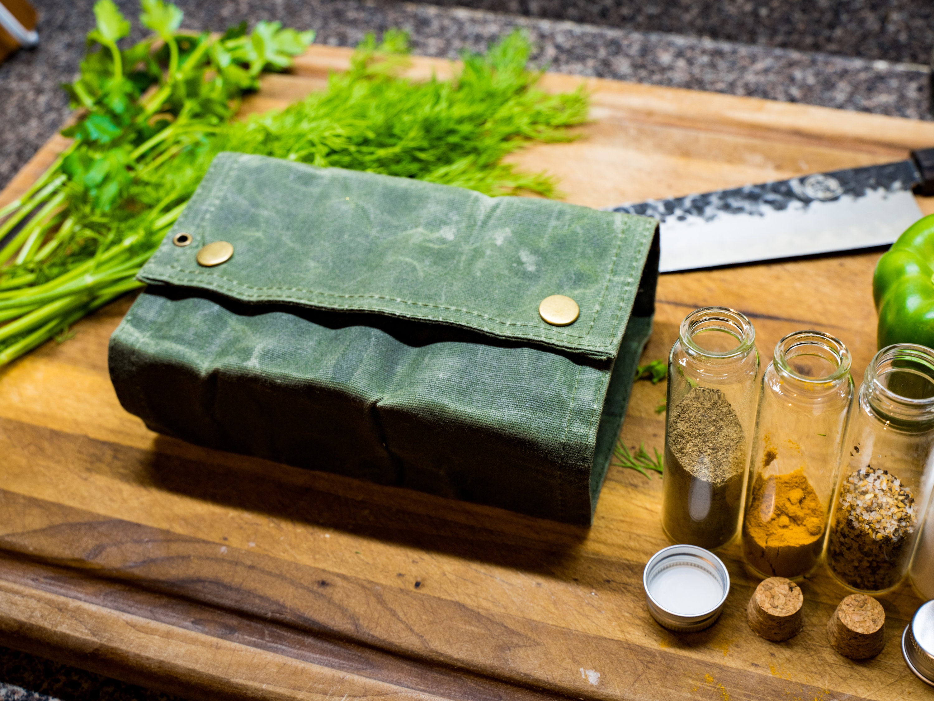 Green Canvas Spice Bag, Personalized Spice Case, Spice Holder Set With ...