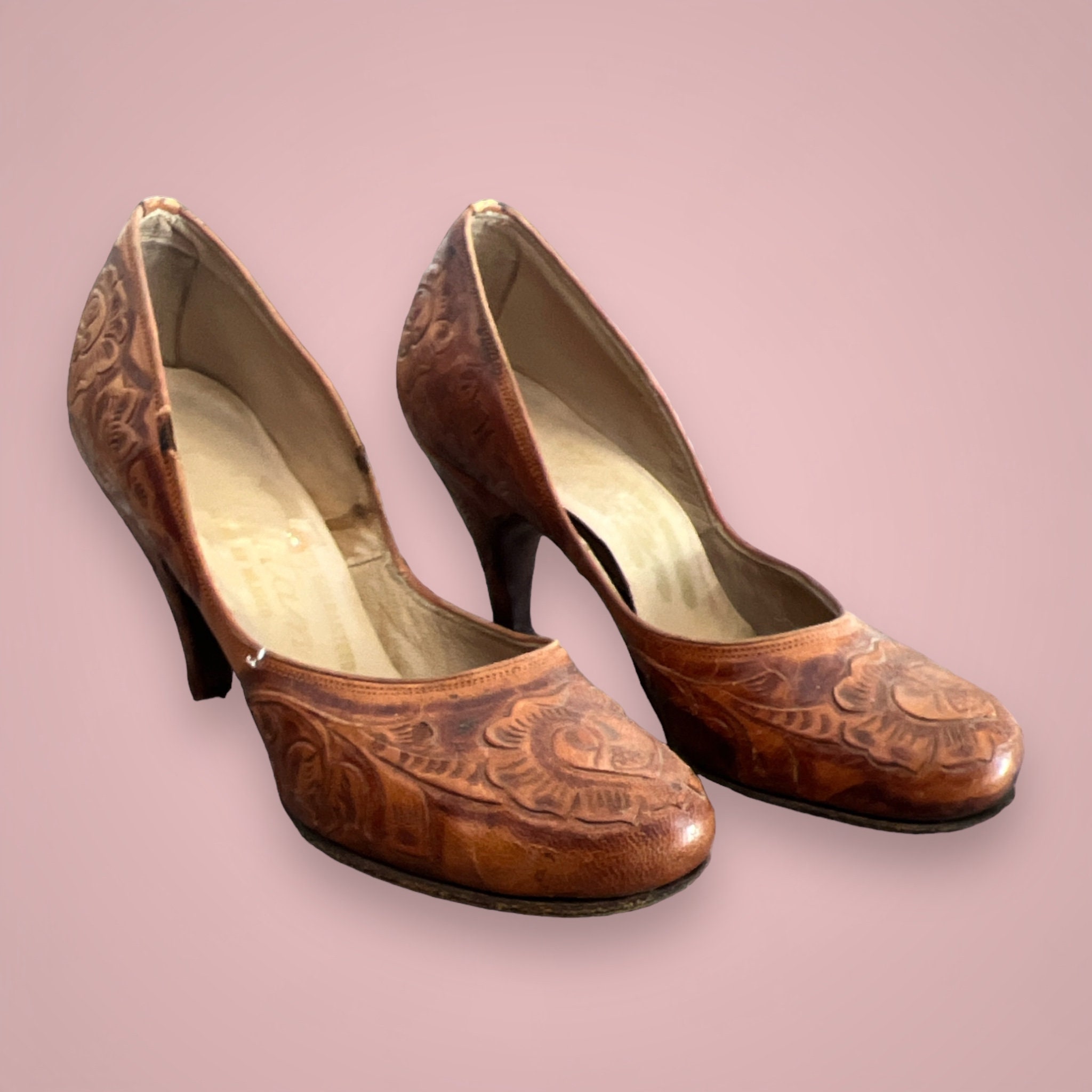Beautiful Vintage Mexican Hand Tooled Heels - Etsy