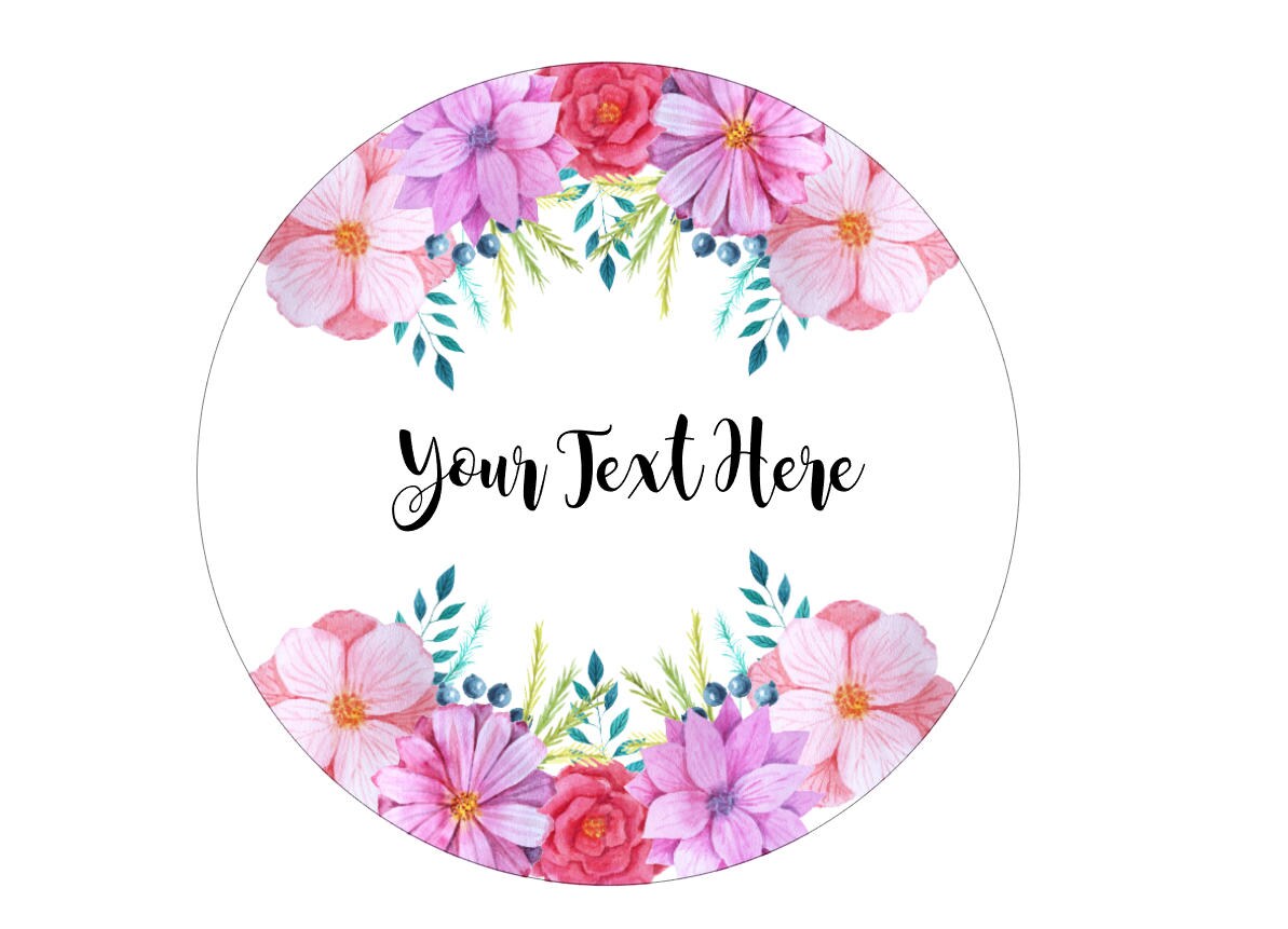 Round Floral Sticker Pink Floral Sticker Thank You Floral | Etsy
