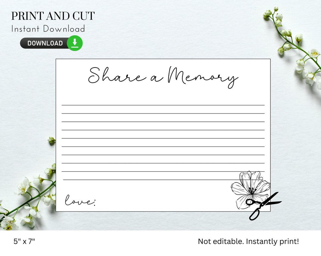 Share a Memory Card - Printable - DIY, My Favorite Memory, Simple ...