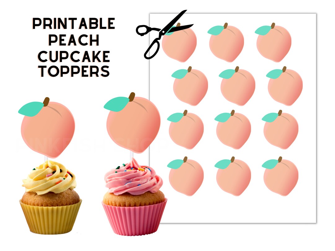 Peach Cupcake Toppers (printable) - Digital Peach Toppers, DIY, Print ...