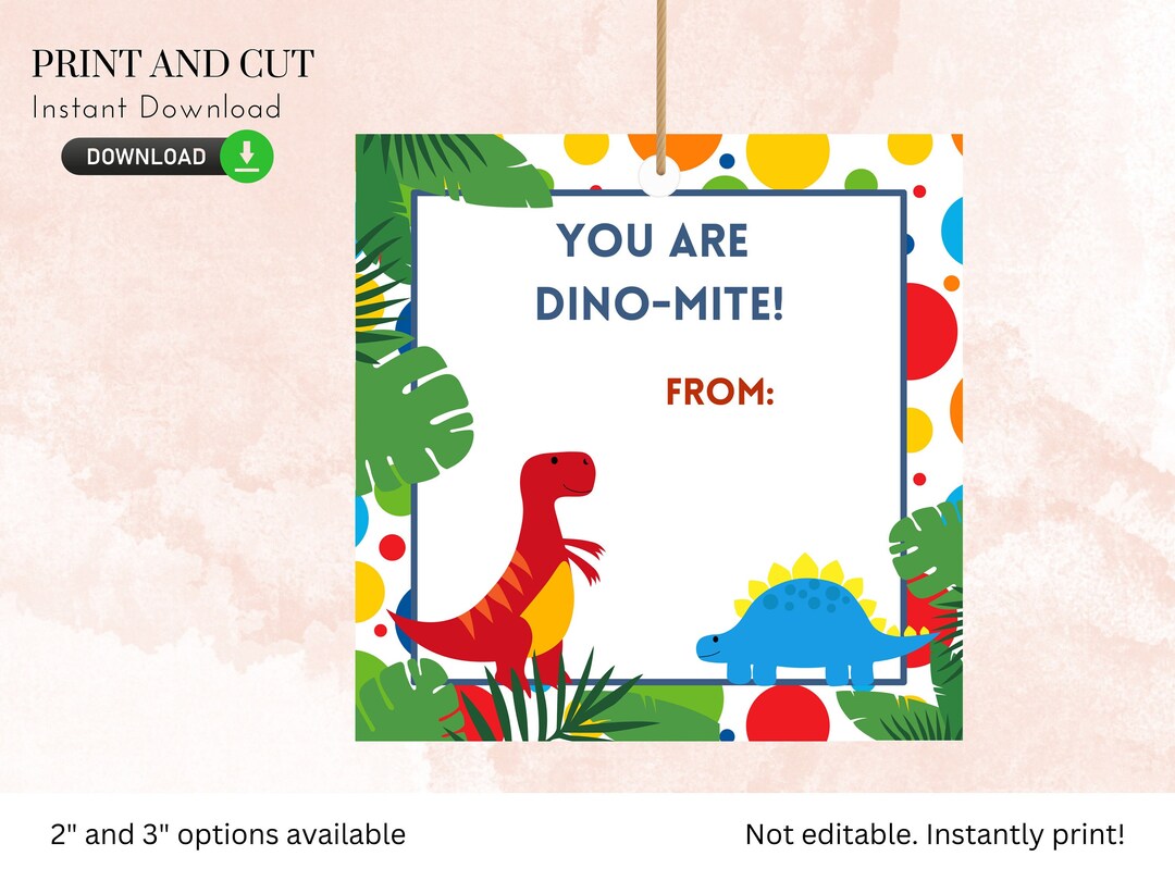 Dinosaur Valentines Tag- Printable -valentines Day Card, School Vday ...