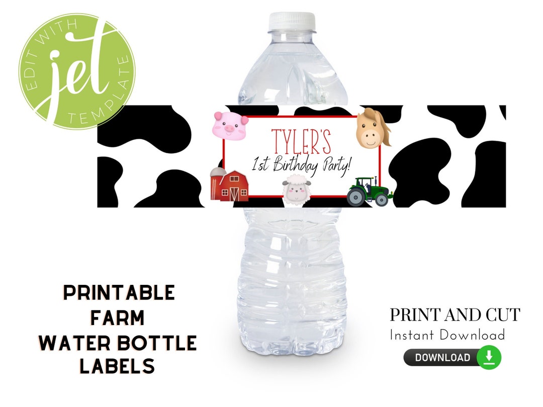 Farm Water Bottle Labels - PRINTABLE and Editable - Print and Cut, Diy ...