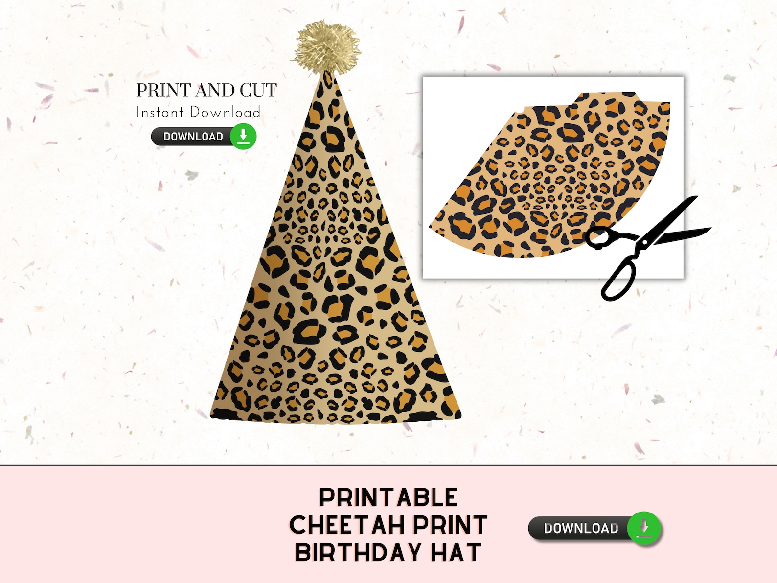 Printable Cheetah Print Party Hat (DIY) - Download, Birthday Hat, Bday ...