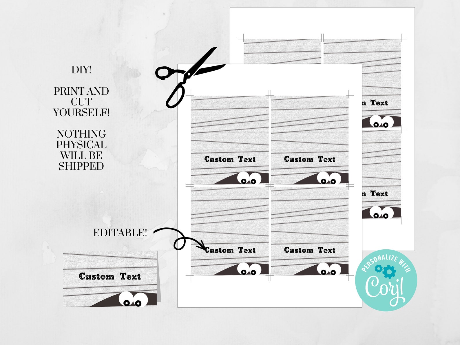 Printable and Editable Mummy Place Cards - Customize, DIY, Halloween ...