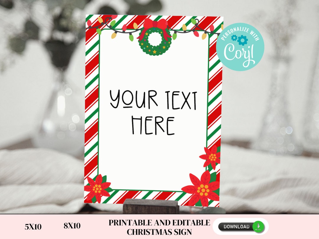 Christmas Sign (printable and Editable) - Custom Text, Ornaments, Santa ...