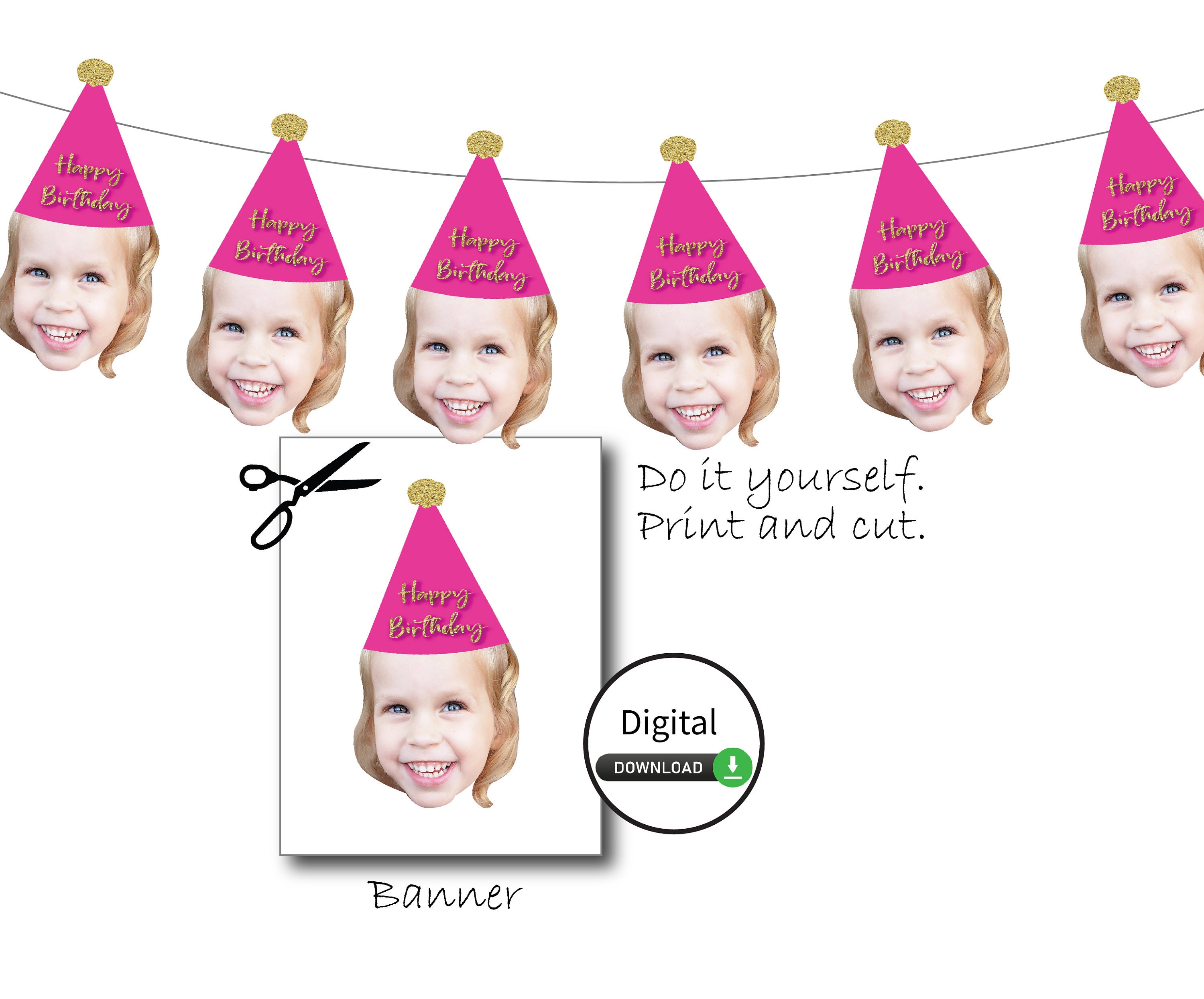 Printable Face Banner With Happy Birthday Hat Do It | Etsy UK